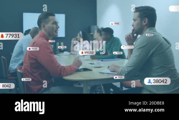 Discussing ideas in business meeting, diverse professionals with ...