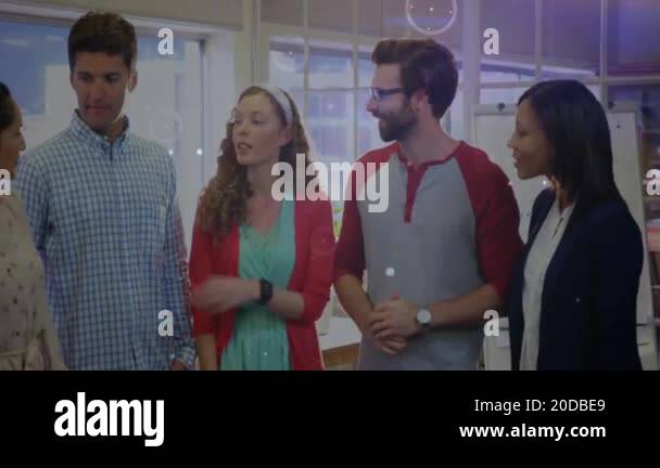 Business team discussing project with network connections animation ...