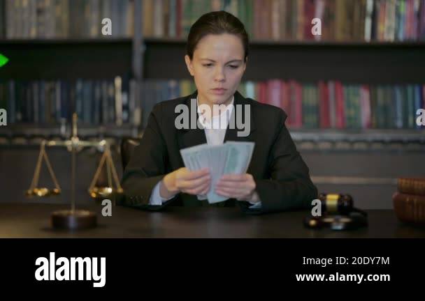 Upset Young Female Lawyer Counting Money in Courtroom Stock Video ...