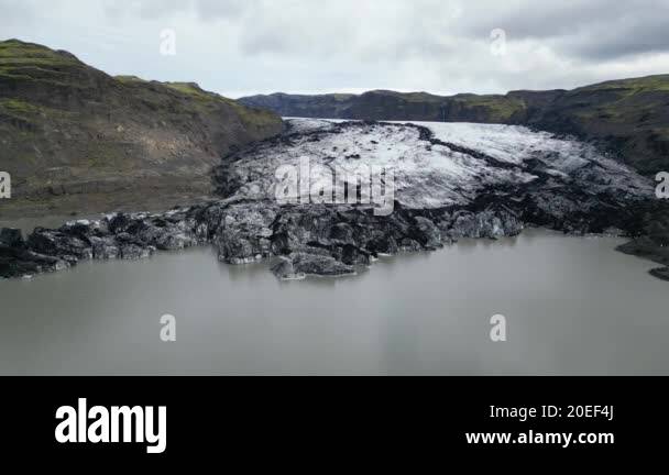 Aerial view of Vatnajokull glacier in Iceland. Melting ice that turns ...