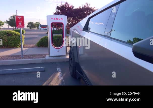 Santa Fe, New Mexico, USA-May 31, 2024-Slow motion-A Tesla Cybertruck ...