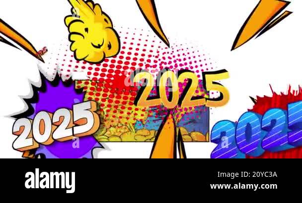 Cartoon Number 2025, comic book New Year Celebration background video ...