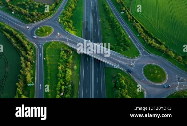 Top view of the track and circular traffic near the bridge over the ...