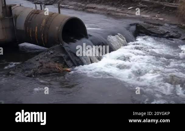 4K Animation of Polluted Water Discharging from Industrial Pipe ...