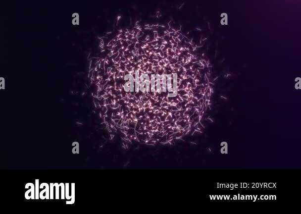 Orange pink network glowing neon sphere from lines and dots in space ...