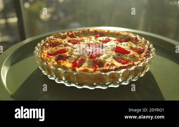 Homemade egg kish, tasty vegetable quiche pie with broccoli, tomatoes ...