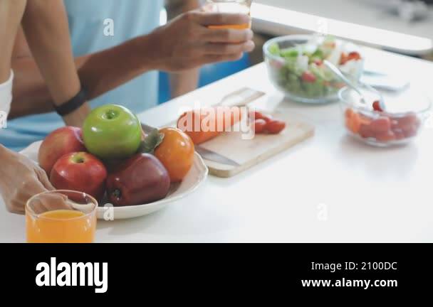 healthy food, diet and people concept. young woman eating fresh ...