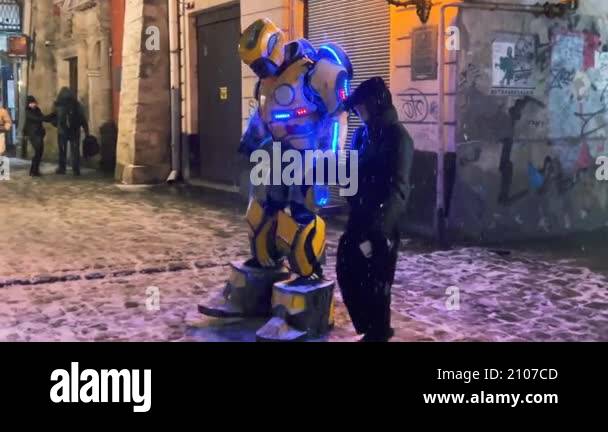 LVIV, UKRAINE - DECEMBER 05, 2024: Animators dressed in transformer ...