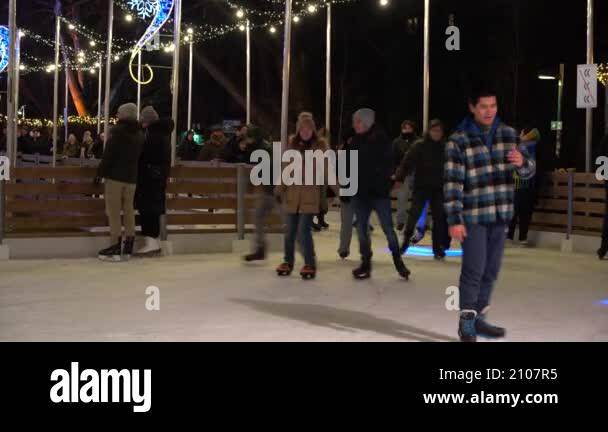Vienna, Austria - December 13, 2024: Evening view of Rathaus Park and ...
