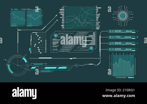 Data analysis on a high-tech screen with HUD and infographics elements ...