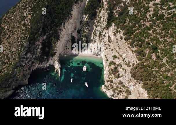 Sailboat. Luxury cruise trip. View from above of white boat on deep ...