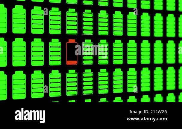 Close up control panel of full charged batteries, one battery is empty ...
