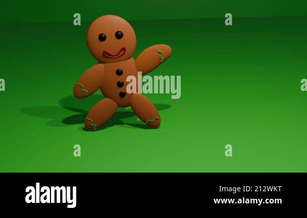 Gingerbread man waving on green Christmas background 4k animation Stock ...