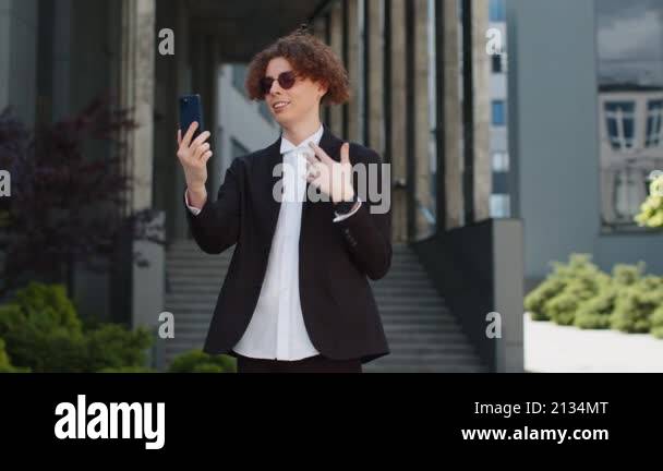 Caucasian businessman making phone call online conversation, mobile ...