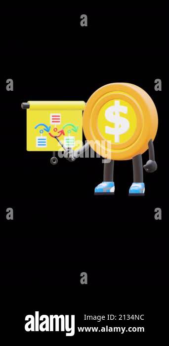3D Money Coin Character Explaining Flow Chart For Process And Workflow ...