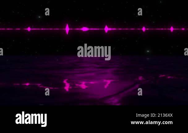 Futuristic background in cyberpunk style with ocean and neon sound wave ...