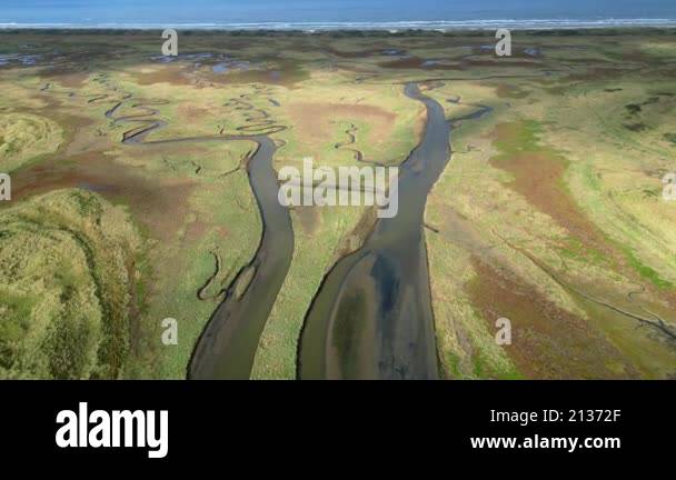 Aerial view of the inlets and streams of the Boschplaat, Terschelling ...