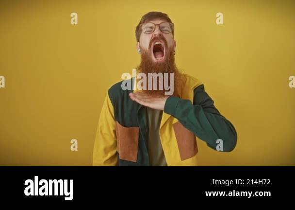 Furious Redhead Guy In Glasses Threatening Violence Cutting Throat