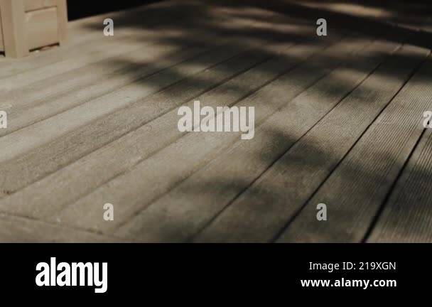 A detailed closeup view of a weathered wooden deck, highlighting its ...