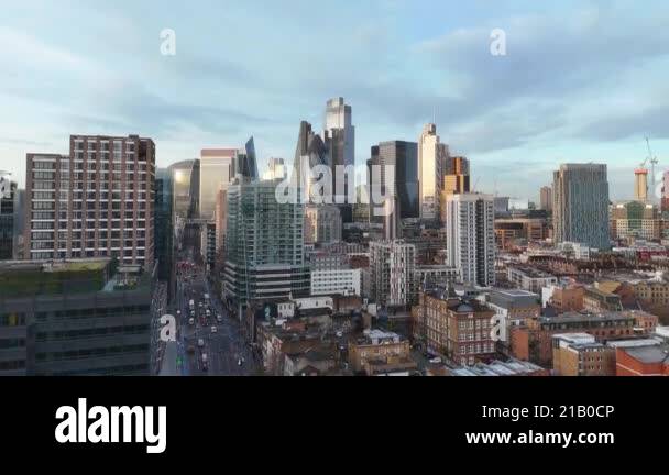 City of London from above - aerial shot over the iconic buildings ...