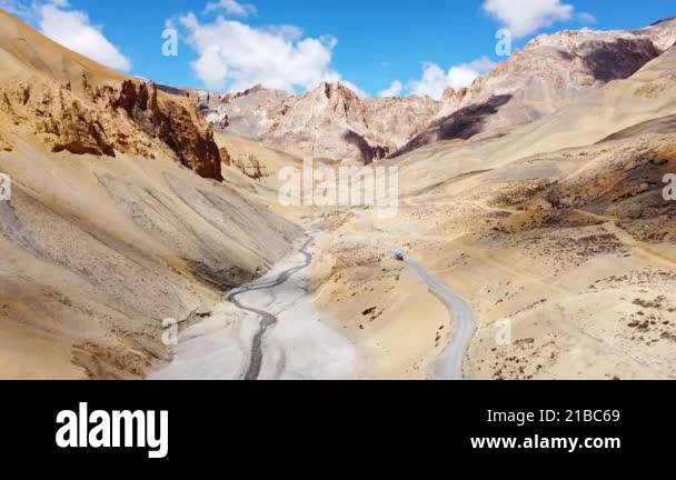 An aerial view of beautiful himalayan mountains near pang, passing ...