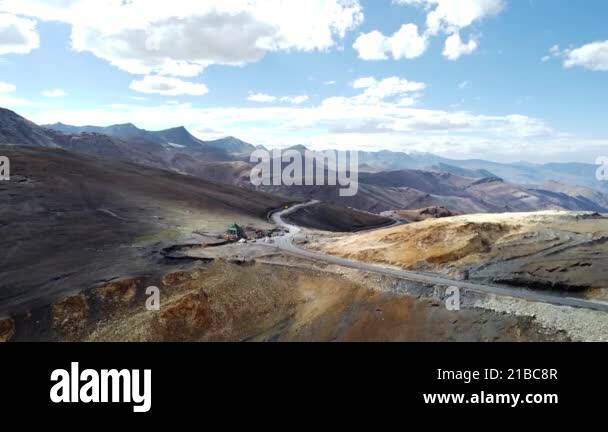 An aerial view of beautiful himalayan mountains at taglang la, passing ...