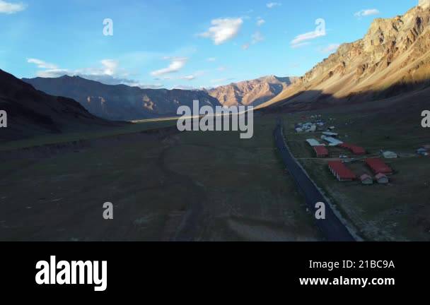 An aerial view of beautiful himalayan mountains in the evening at ...