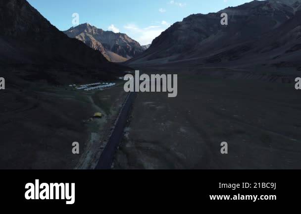 An aerial view of beautiful himalayan mountains in the evening at ...