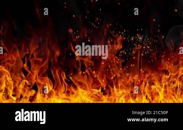 Super Slow Motion Shot of Burning Fire Flames isolated on Black ...