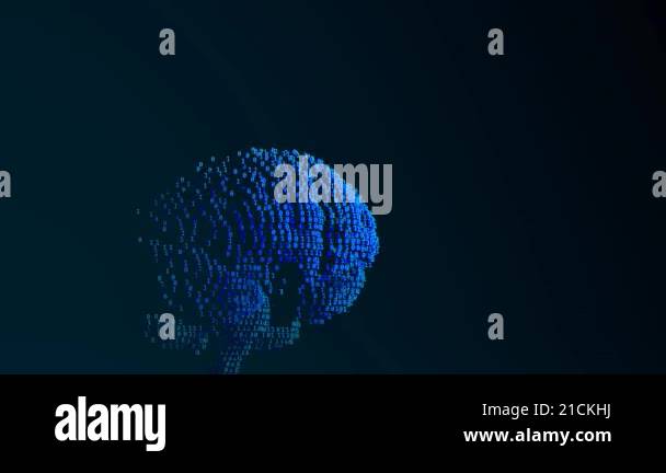Looping Binary Code Animation Forming a Futuristic Brain Silhouette with Dynamic Digital ...