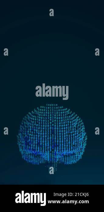 Looping Binary Code Animation Forming a Futuristic Brain Silhouette with Dynamic Digital ...