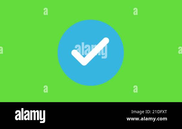 Blue Verified badge icon animation pop up motion graphic on green ...