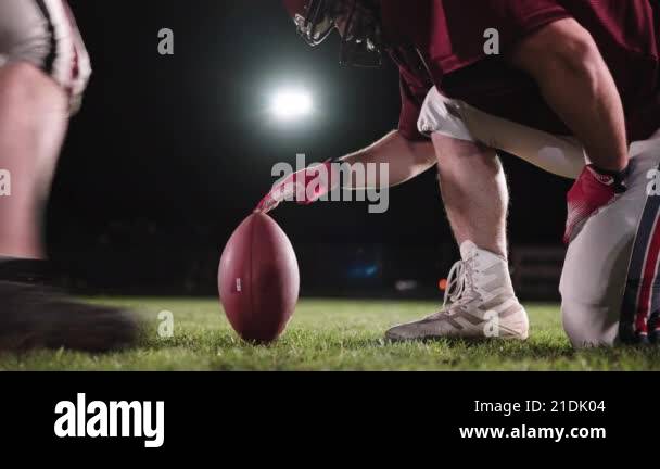 Cinematic shot of American Football player Kickoff Game Start. Static ...