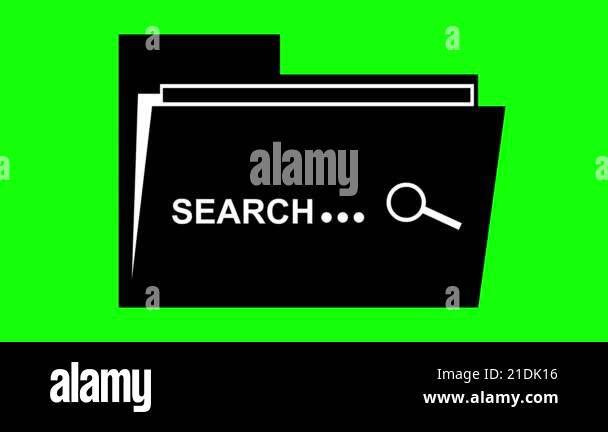 video animation black and white icon folder and magnifying glass with dots loading, in concept ...