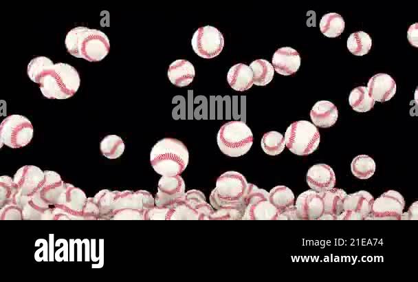 Baseball balls falling and fill the screen. 3D animation on transparent ...