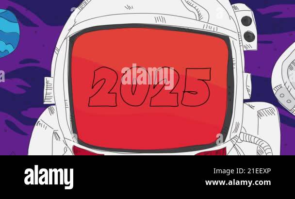 Astronaut with number 2025 in space. Abstract cartoon animation. 4k HD ...