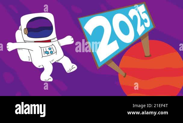 Astronaut with number 2025 in space. Abstract cartoon animation. 4k HD ...