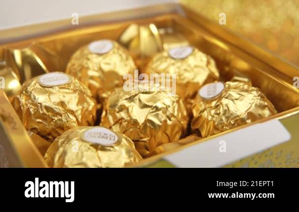 Germany Berlin December 28, 2024. Ferrero Rocher chocolates in a gift ...