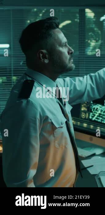 Medium vertical shot of focused Caucasian male military lieutenant ...