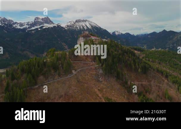 Aerial view Burgruine Falkenstein is ruined medieval castle in Pfronten ...