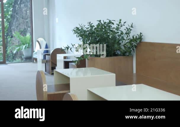 interior view inside unknown empty minimal design cafe without any ...