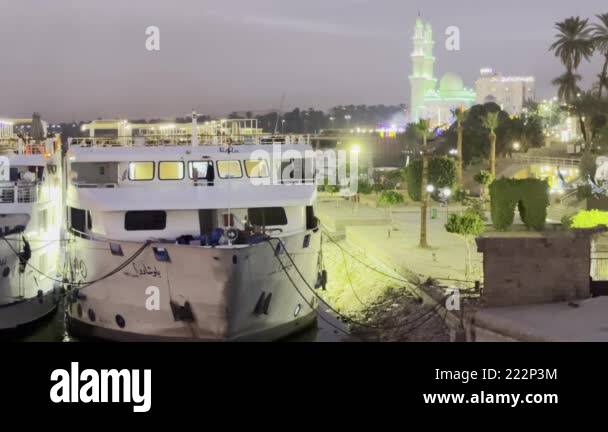 Aswan, Egypt; January 18, 2024: The impressive boats of the Nile River cruises in the Egyptian ...