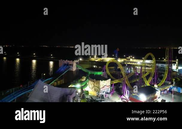 High Angle Night View Southend Ocean and Beach City During Dark and ...