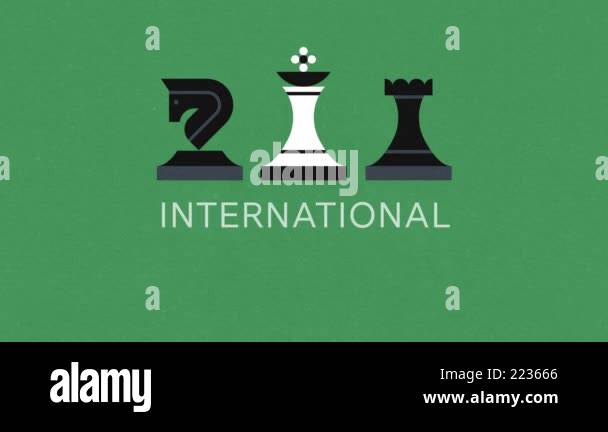 International chess day animation. Chess pieces: knight, rook, king and ...