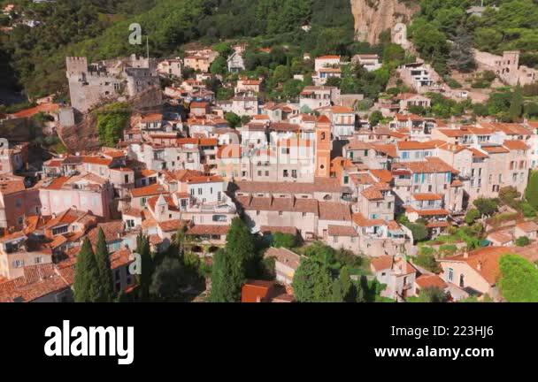 Aerial view of the picturesque medieval village of Roquebrune-Cap ...