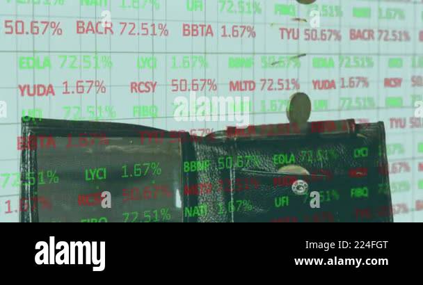Animating stock market data over wallets with financial figures ...