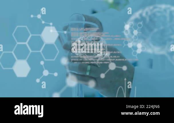 Animation of scientific data processing and human brains over caucasian ...