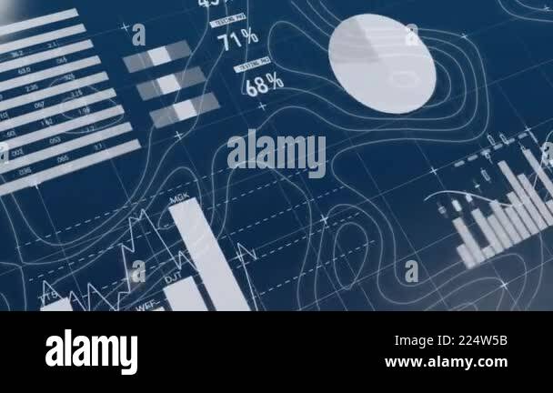 Global data visualization animation over world map and financial charts. analytics, finance ...