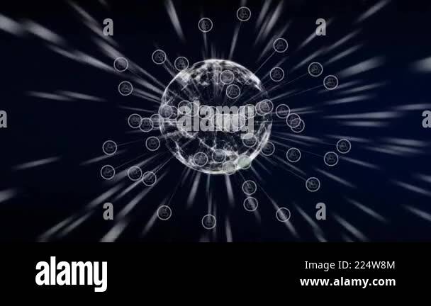 Global network connections exchanging data animation over dark ...