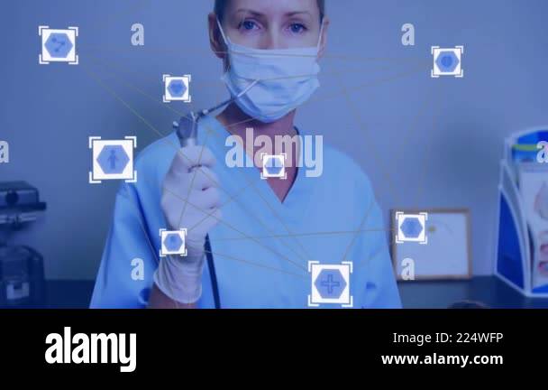 Medical icons and network connections animation over healthcare ...
